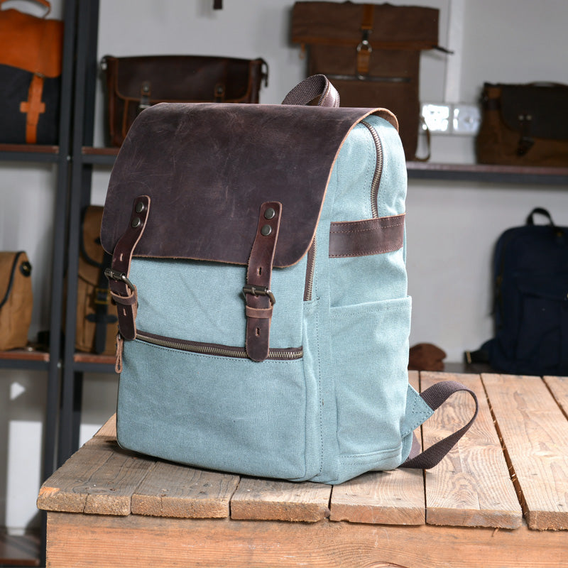 Canvas and Leather Backpack - Woosir