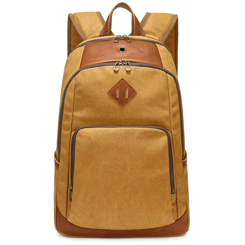 Waxed Canvas Backpack Fit 15-inch Laptop with Top-grain Leather - Woosir