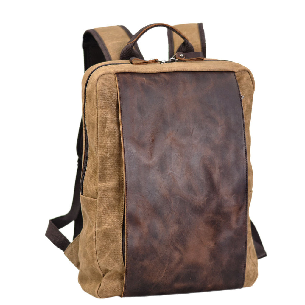 Waxed Canvas Backpack with Leather Waterproof - Woosir