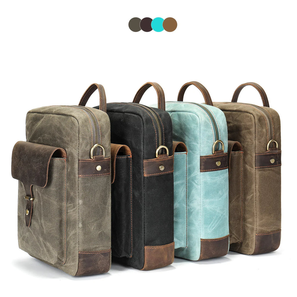 Waxed Canvas Messenger Bag Crossbody - Woosir