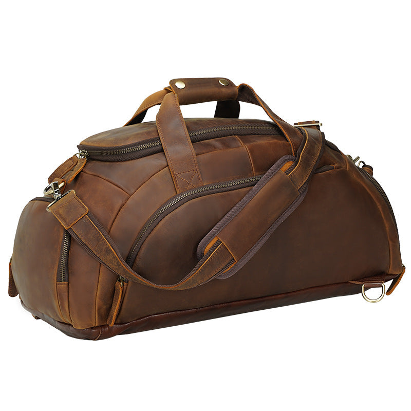 Leather Convertible Backpack Duffle Bag With Shoe Compartment - Woosir
