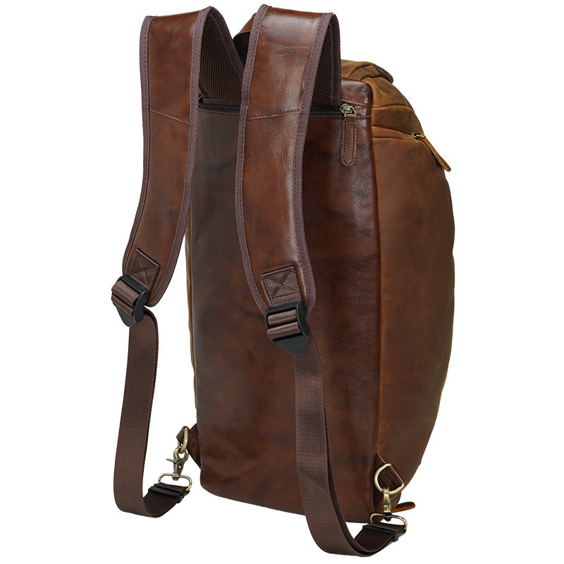 Leather Convertible Backpack Duffle Bag With Shoe Compartment - Woosir