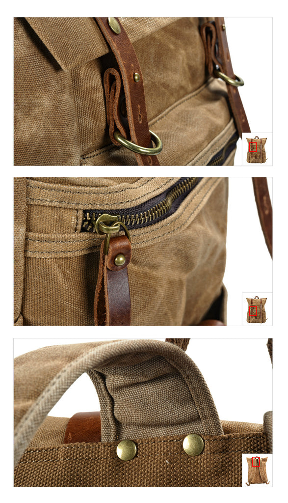 Large Waxed Canvas Rucksack Vintage Hiking Backpack - Woosir