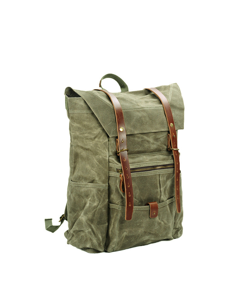 Large Waxed Canvas Rucksack Vintage Hiking Backpack - Woosir