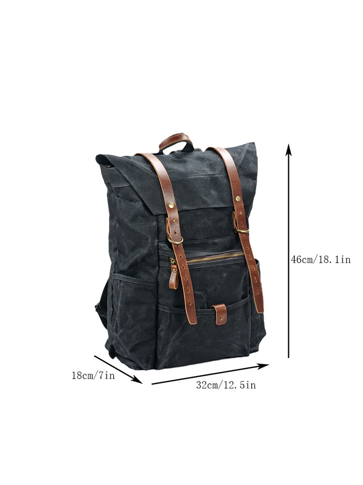 Large Waxed Canvas Rucksack Vintage Hiking Backpack - Woosir