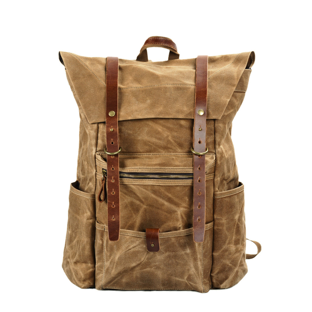 Large Waxed Canvas Rucksack Vintage Hiking Backpack - Woosir