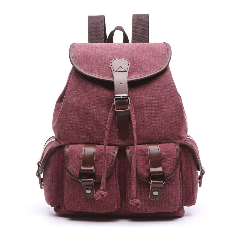 School Cotton Canvas Backpack With Multiple Pockets - Woosir