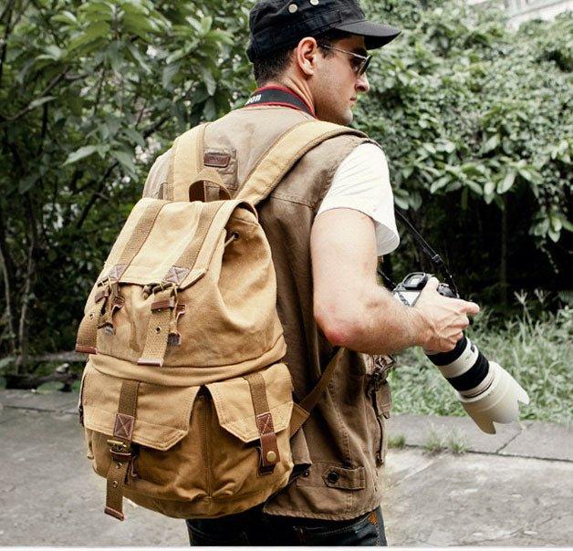 Military Style Canvas DSLR Camera Backpack - Woosir