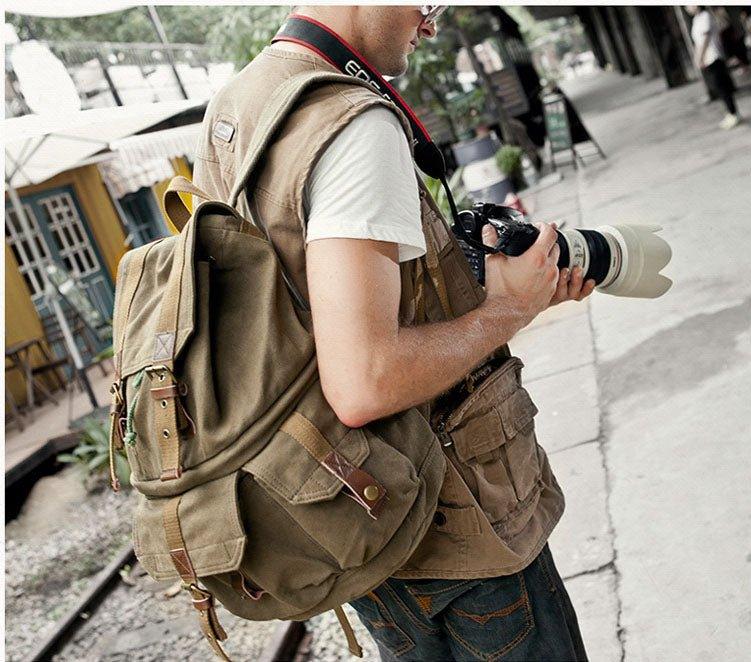 Military Style Canvas DSLR Camera Backpack - Woosir