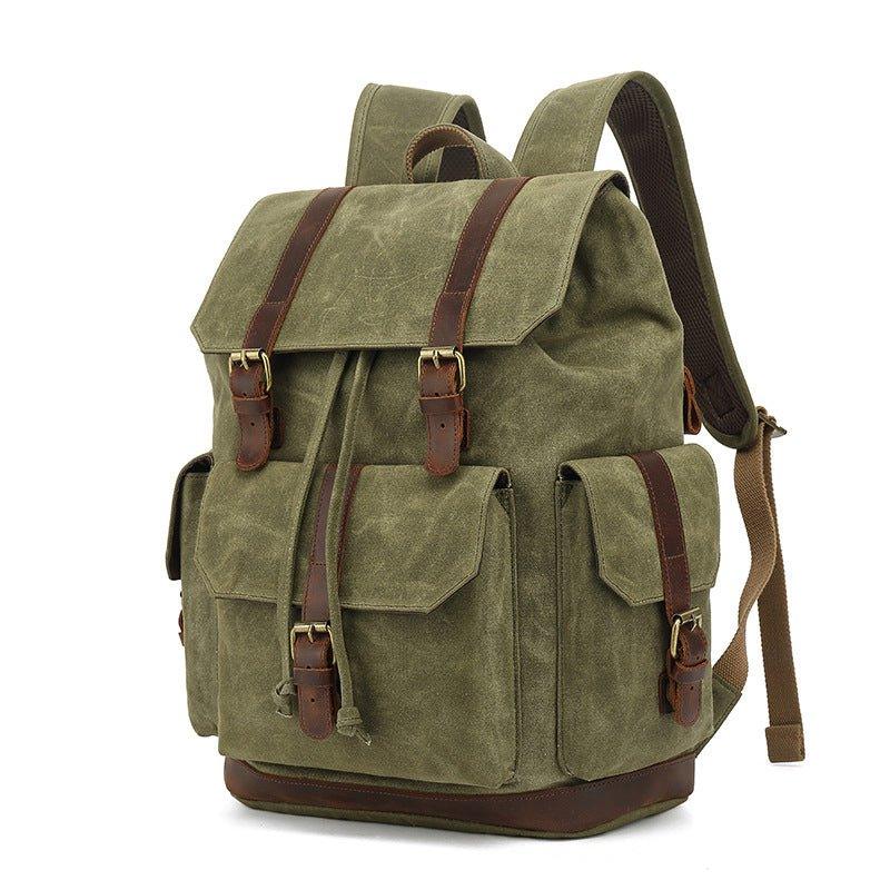 Drawstring Waxed Canvas Backpack Vintage Rucksack - Woosir