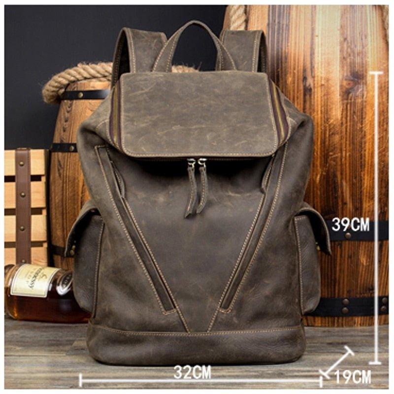 Large Vintage Leather Backpack for Men - Woosir