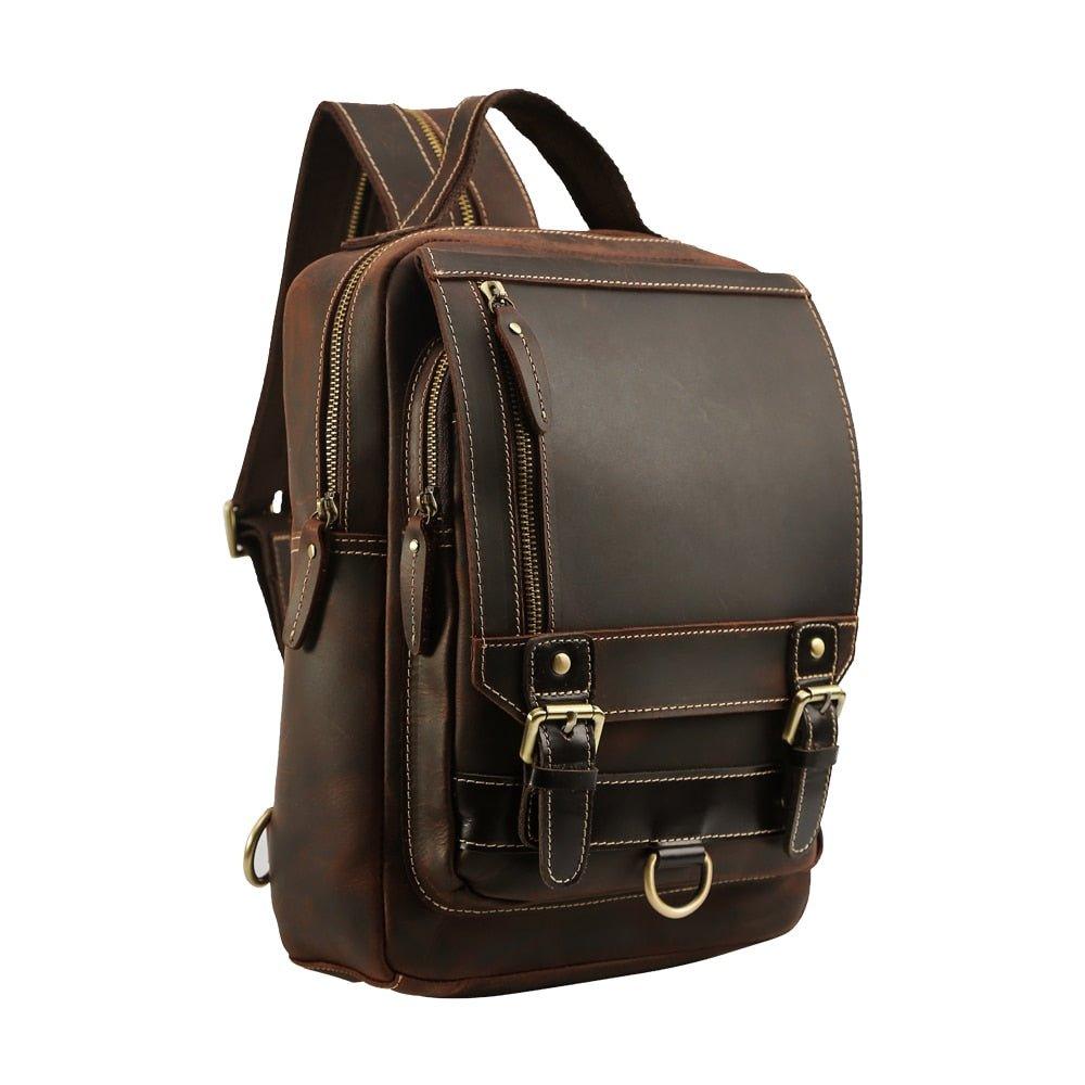Mens Small Convertible Leather Backpack Vintage - Woosir