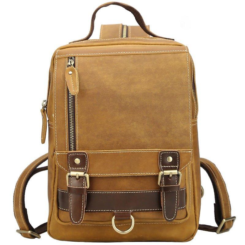 Mens Small Convertible Leather Backpack Vintage - Woosir