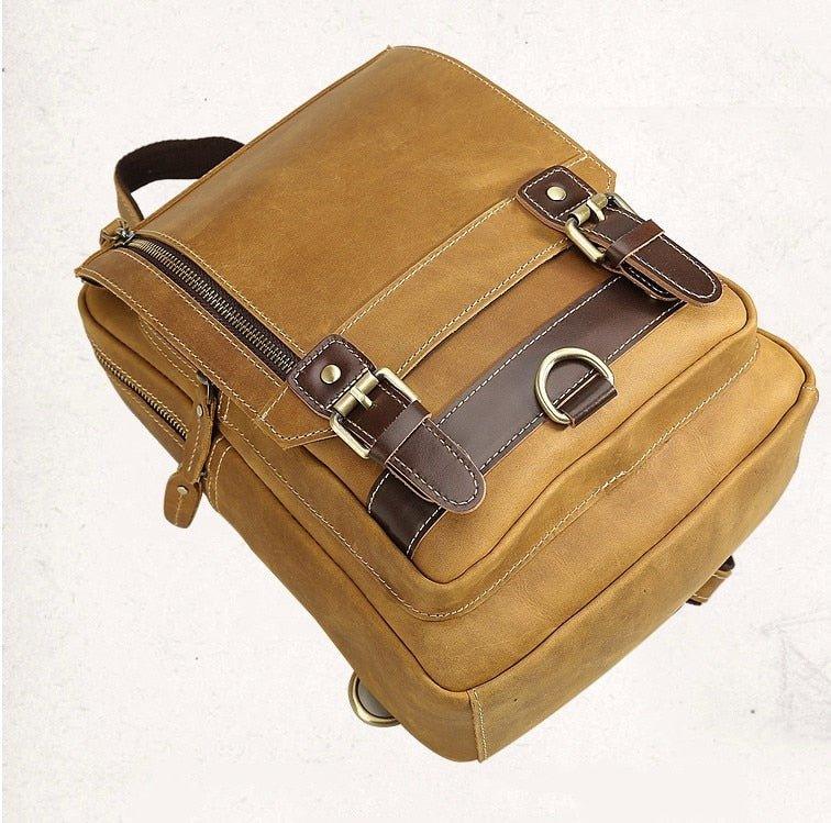Mens Small Convertible Leather Backpack Vintage - Woosir