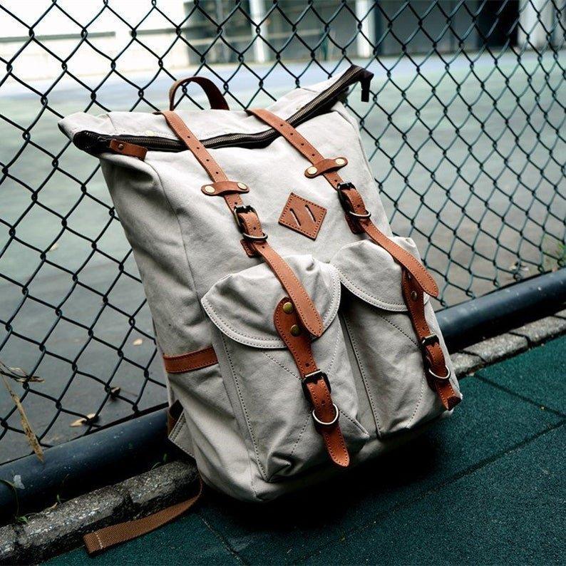 Vintage Mens Canvas Backpack Leather for Men - Woosir