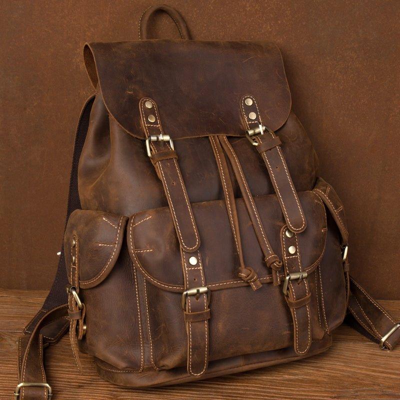 Large Mens Vintage Leather Backpack for Laptop - Woosir