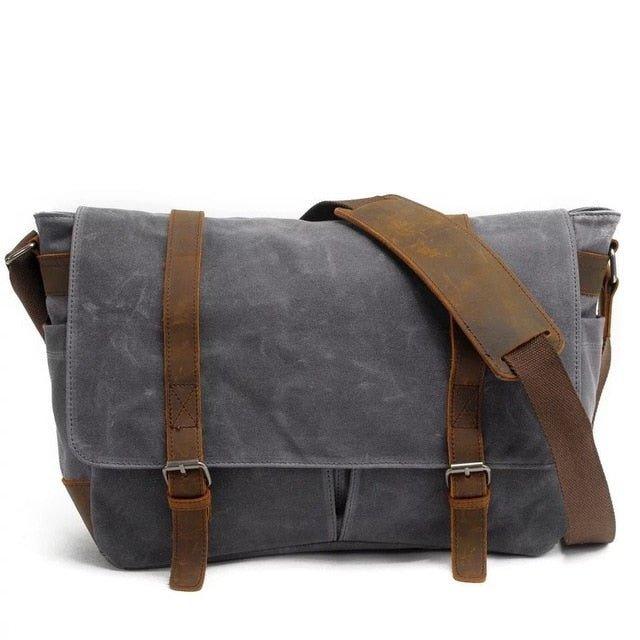 Mens Waterproof Canvas Messenger Bag for 14 Inch Laptop - Woosir