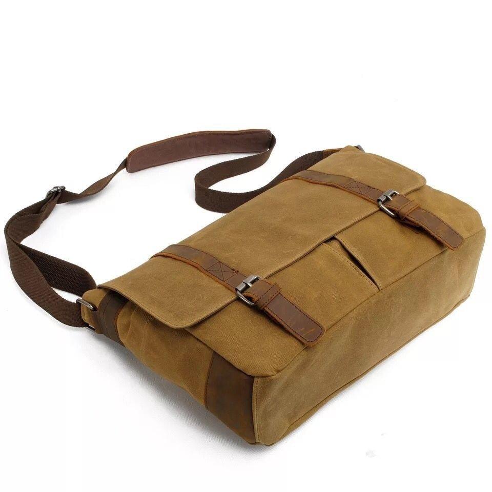 Mens Waterproof Canvas Messenger Bag for 14 Inch Laptop - Woosir