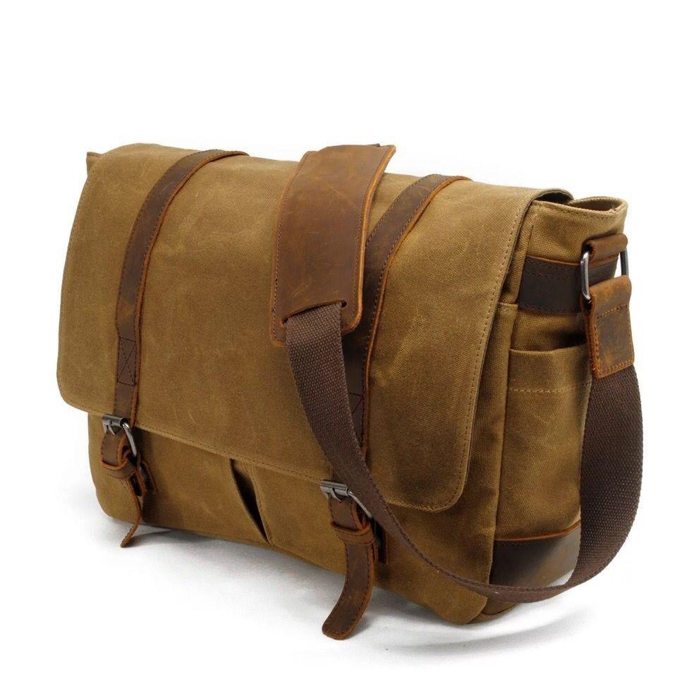 Mens Waterproof Canvas Messenger Bag for 14 Inch Laptop - Woosir